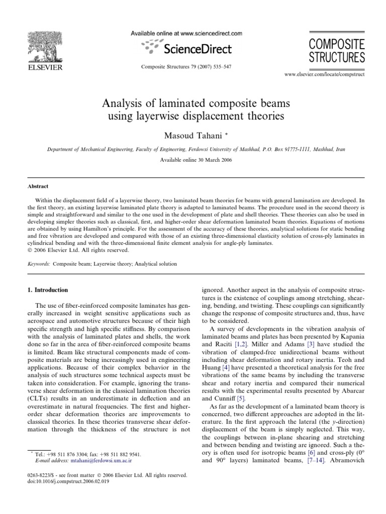 Analysis of Laminated Composite Beams Using Layerwise Displacement Theories PDF | PDF | Bending ...