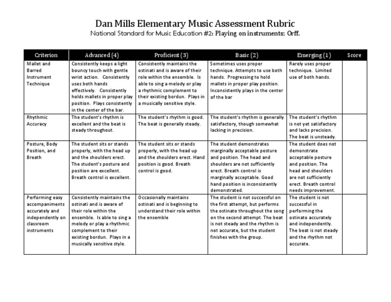 Playing Instrument Orff Rubric | PDF | Performing Arts | Entertainment