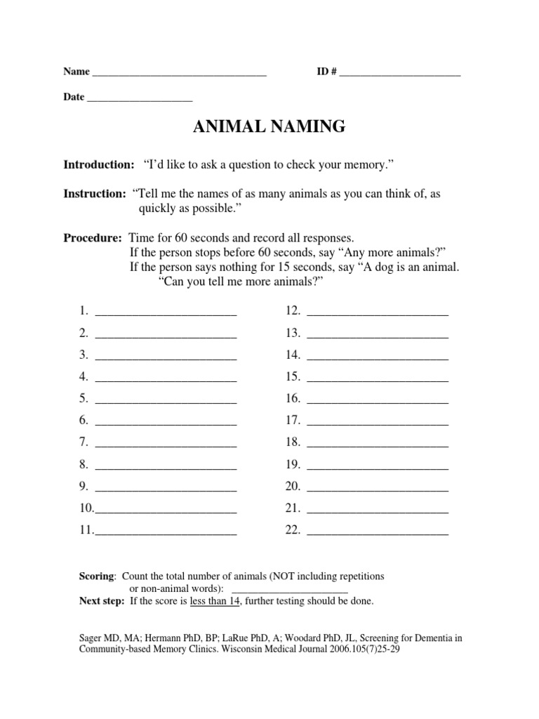 Animal Naming Test PDF | PDF