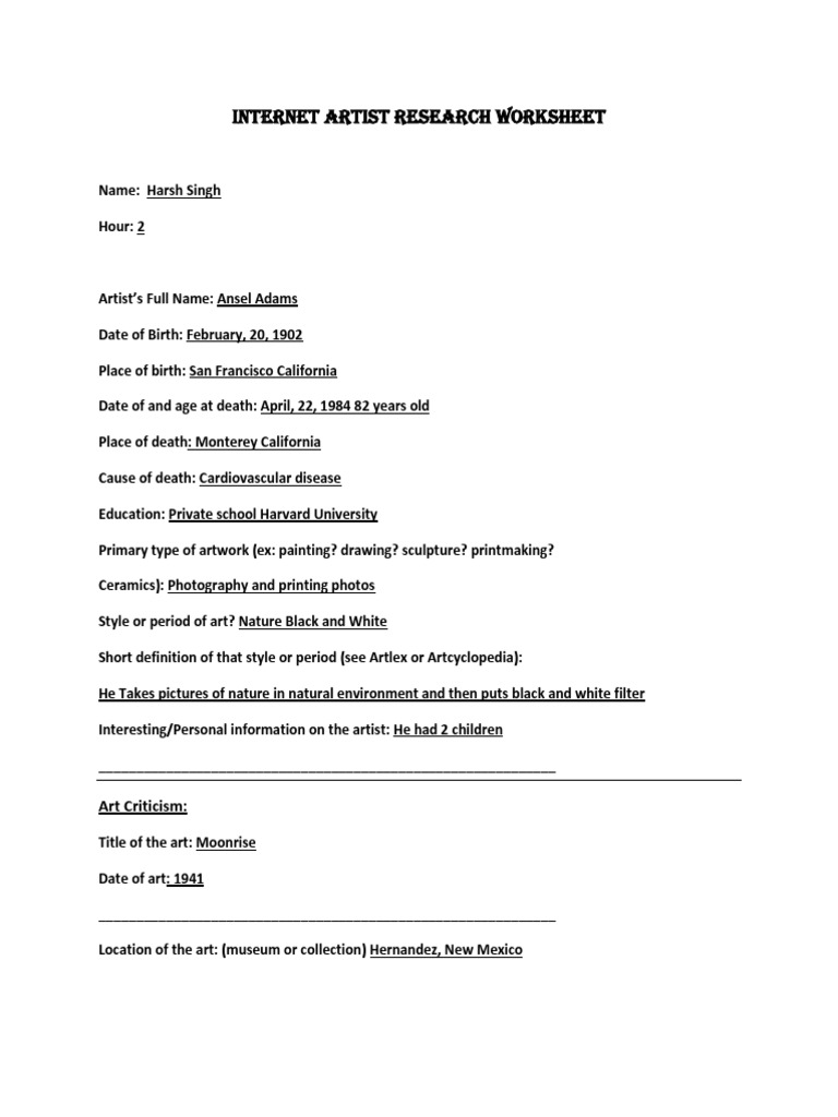 Ansel Adams Artist Research 2 | PDF | Social Science | Art