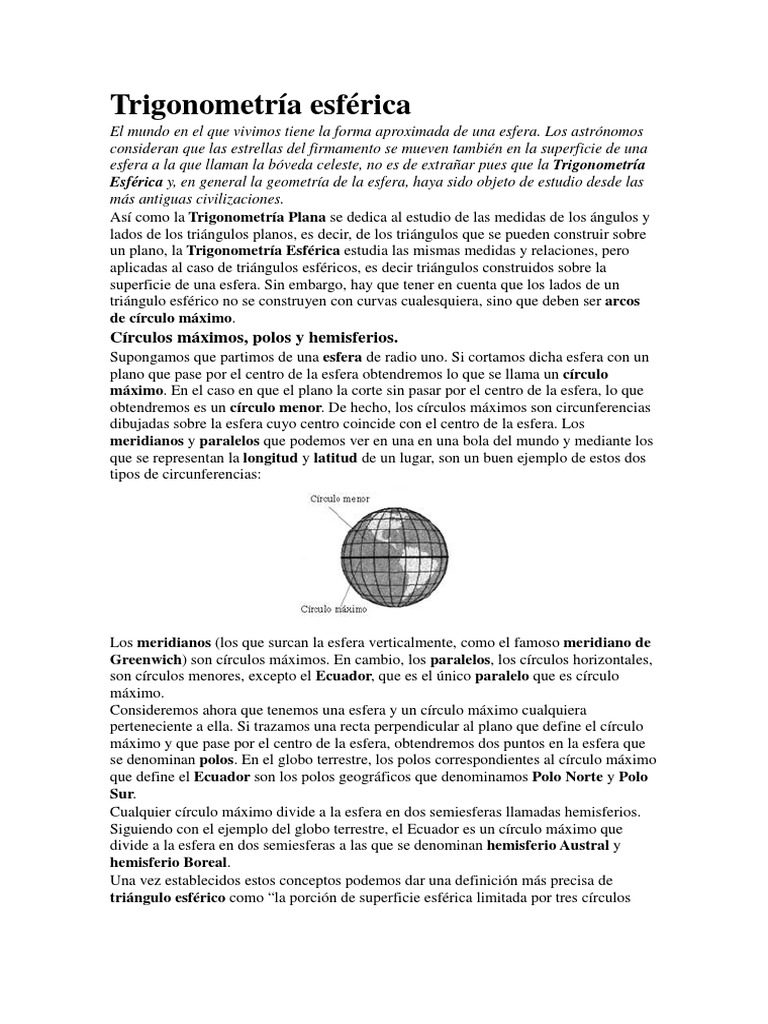 Trigonometría Esférica 1 | PDF | Esfera | Ángulo