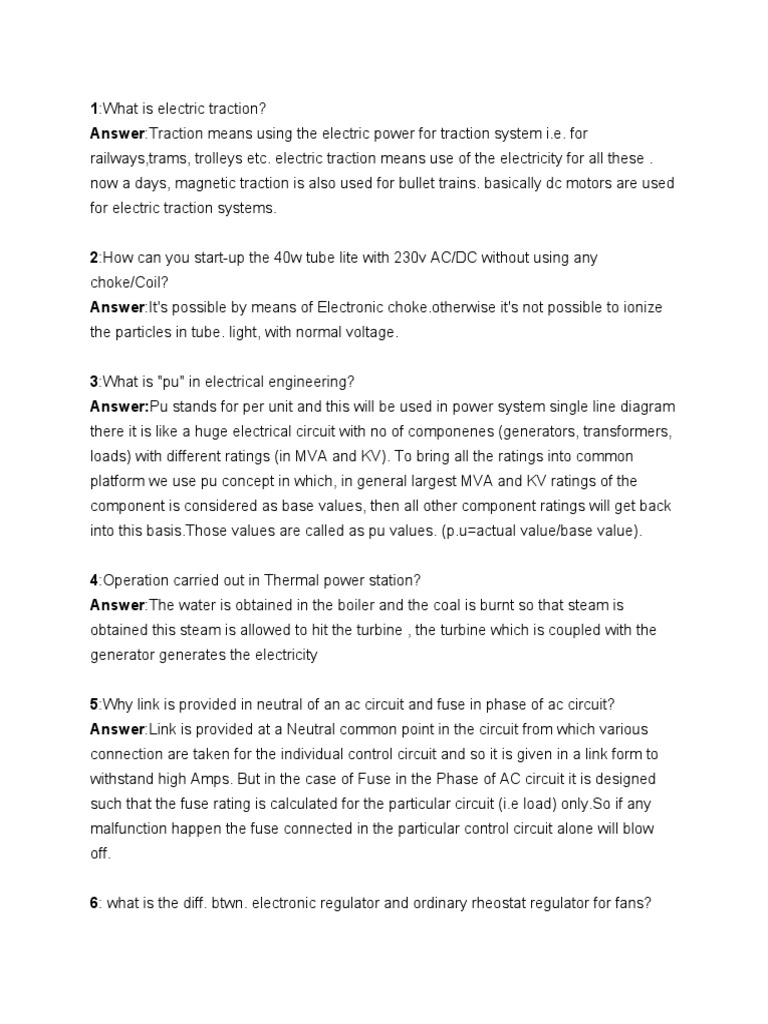 Electrical Interview Question | PDF