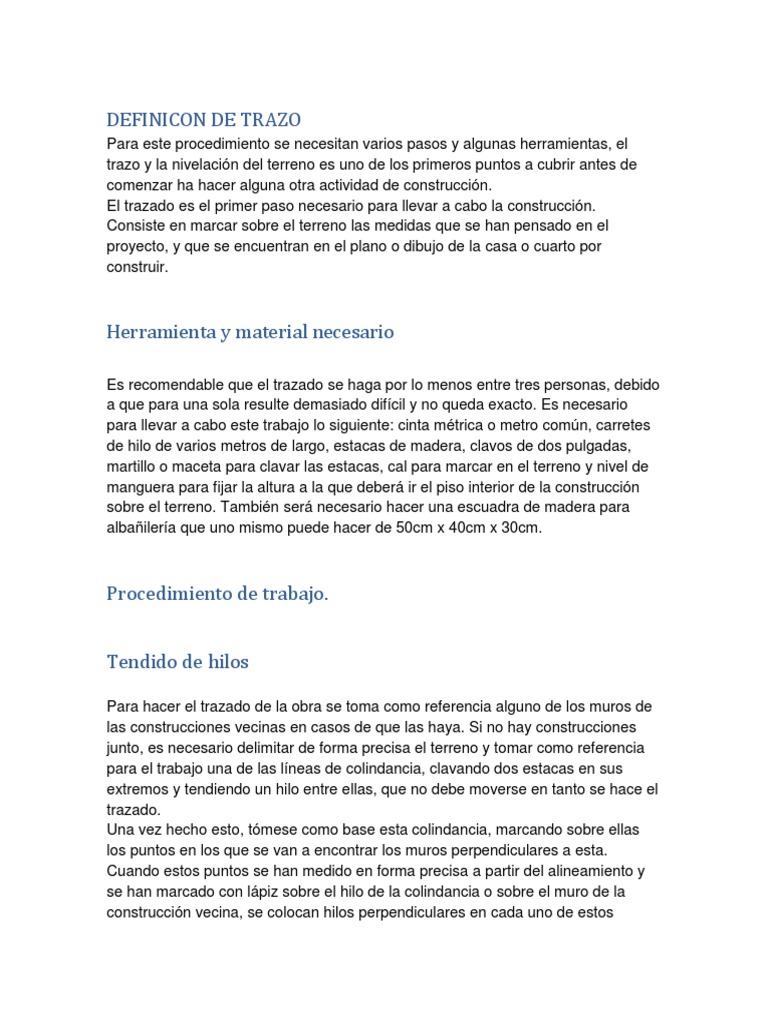 Definicon de Trazo | PDF | Fundación (Ingeniería) | Herramientas