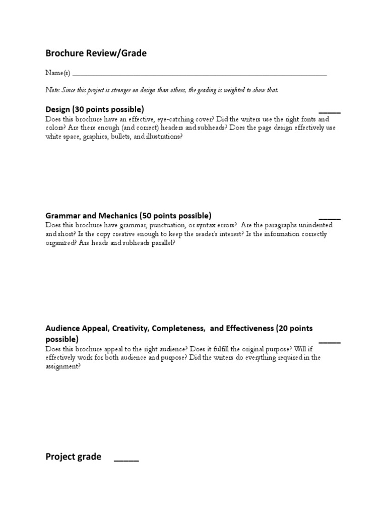 Brochure Grading Rubric | PDF