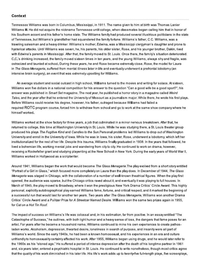 The Glass Menagerie Notes | PDF