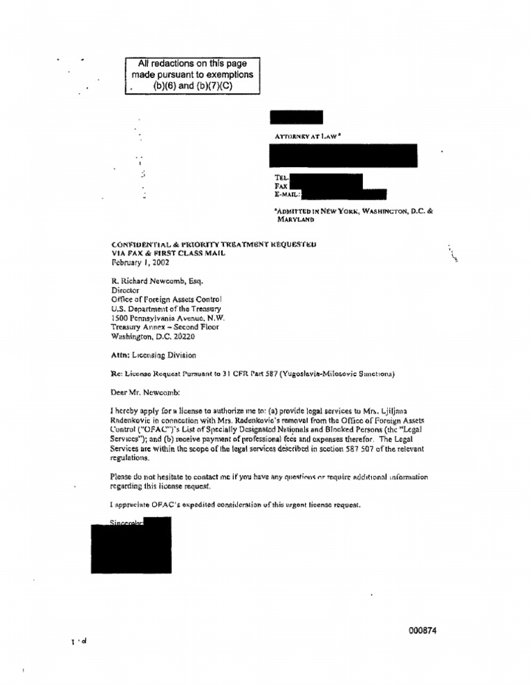 OFAC License Request for Legal Services | PDF | Law