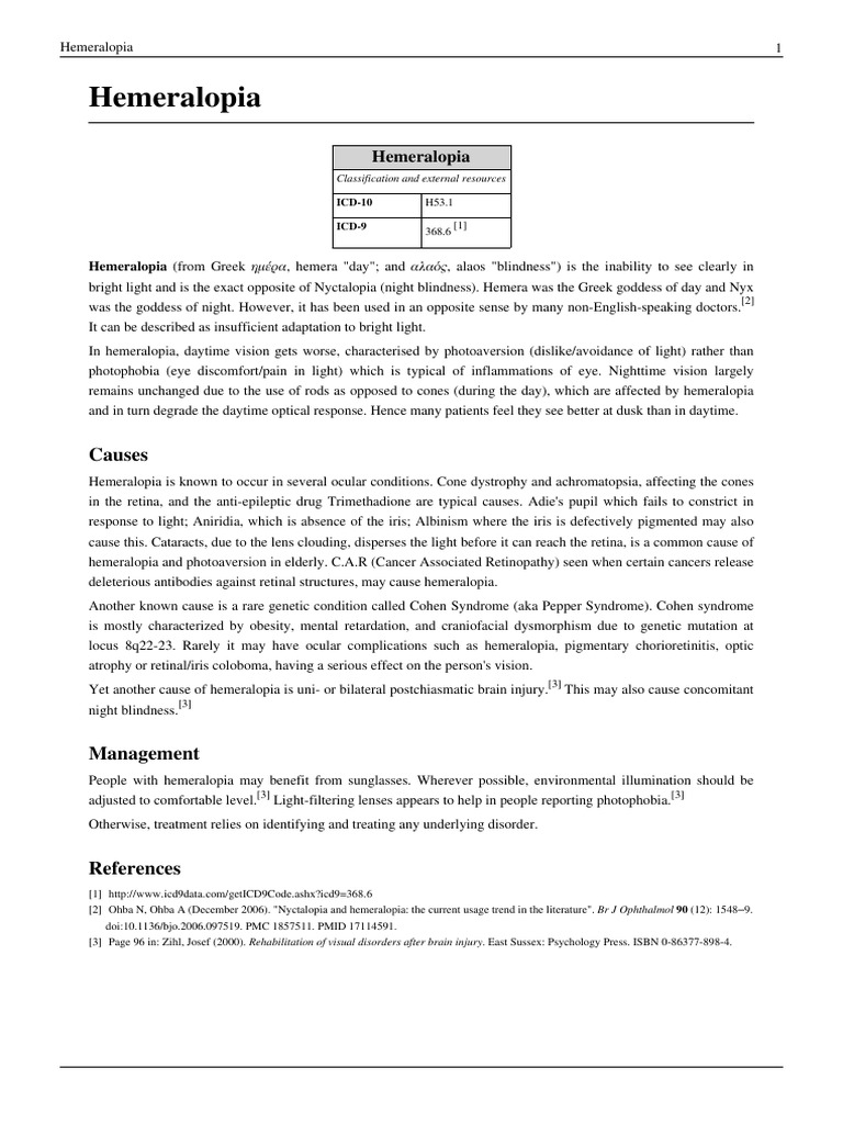 Wikipedia - Hemeralopia | PDF | Vision | Senses