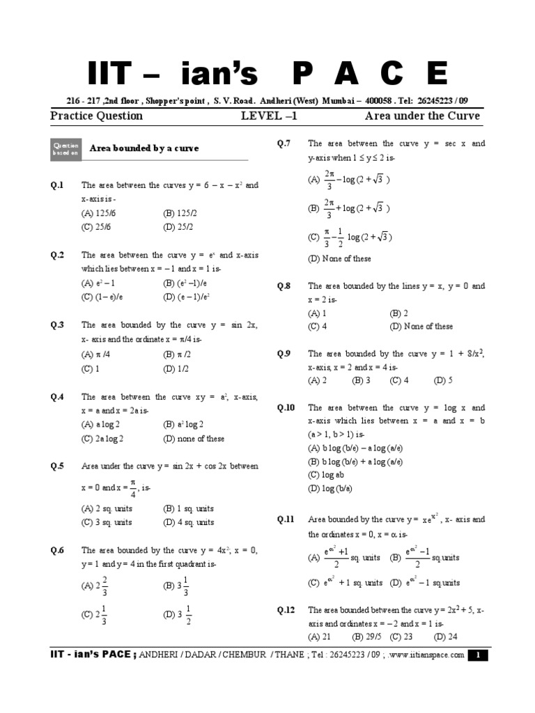 Area Under The Curve (Practice Question) PDF | PDF | Cartesian ...