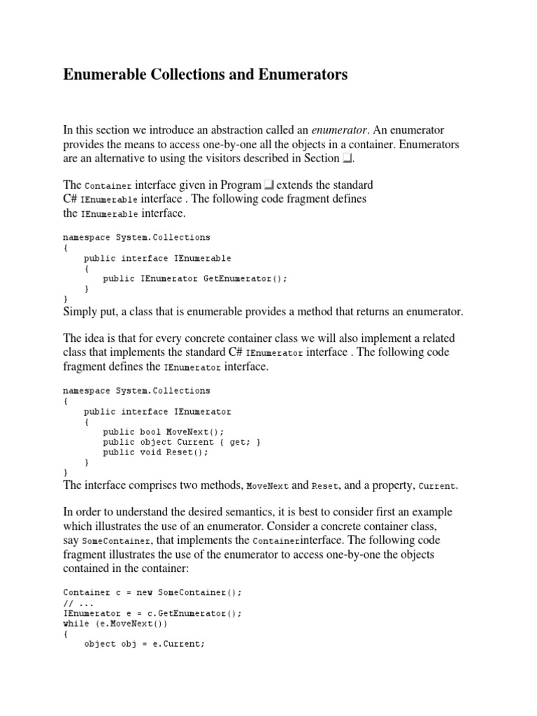 Enumerable Collections and Enumerators | PDF | C Sharp (Programming ...