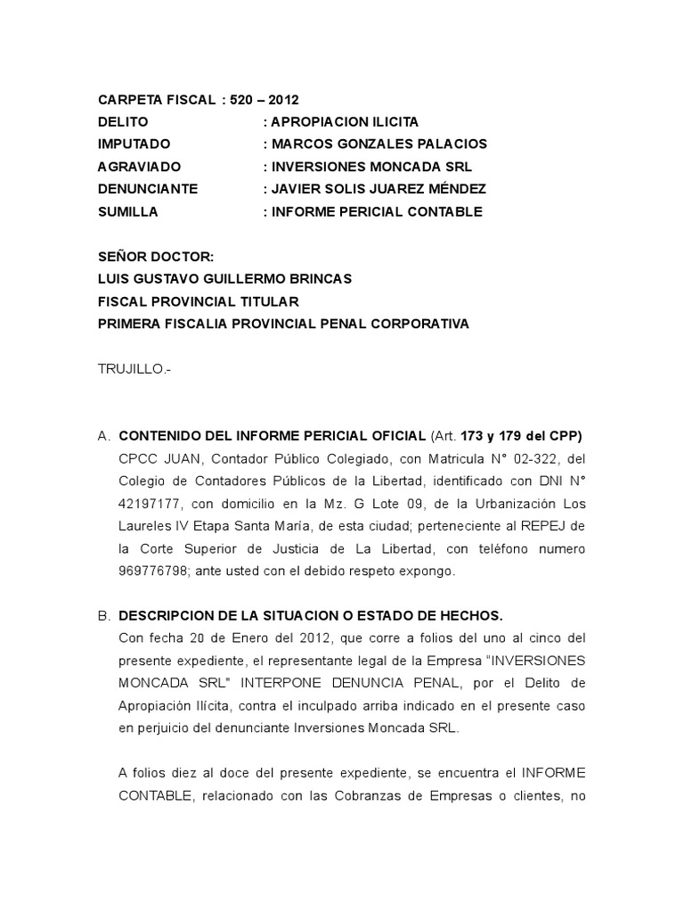 Informe Pericial Contable Concluido | Títulos | Educación vocacional