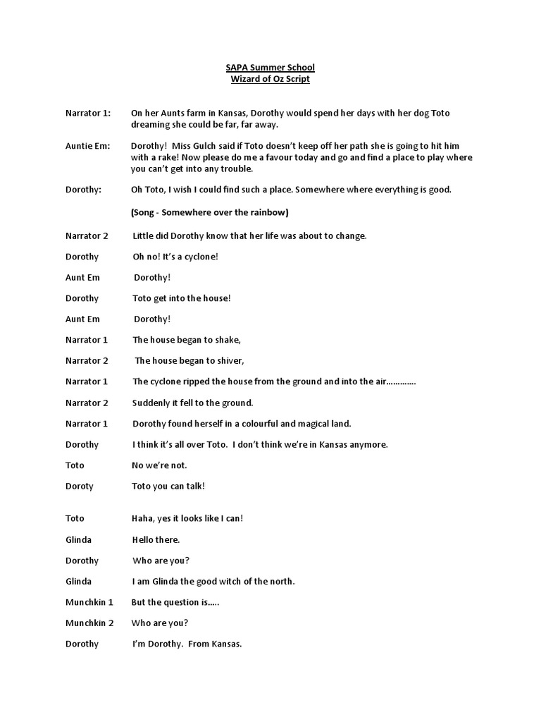 The Wizard of Oz Script Abridged | PDF | Dorothy Gale | Wizard Of Oz ...