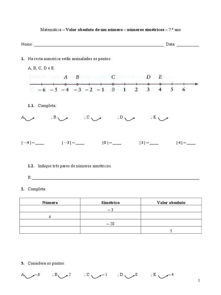 Valor Absoluto de Um Número - Números Simétricos - Matemática - 7.º Ano ...