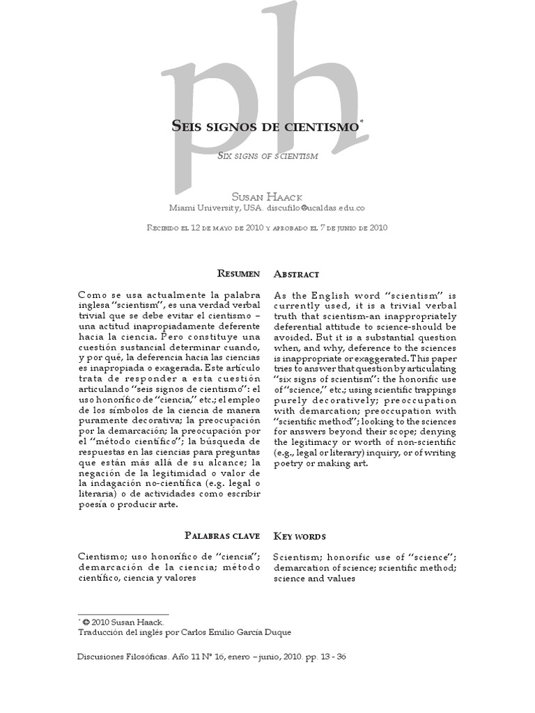 86 - Seis Signos de Cientismo Susan Haack | PDF | Karl Popper | Método ...