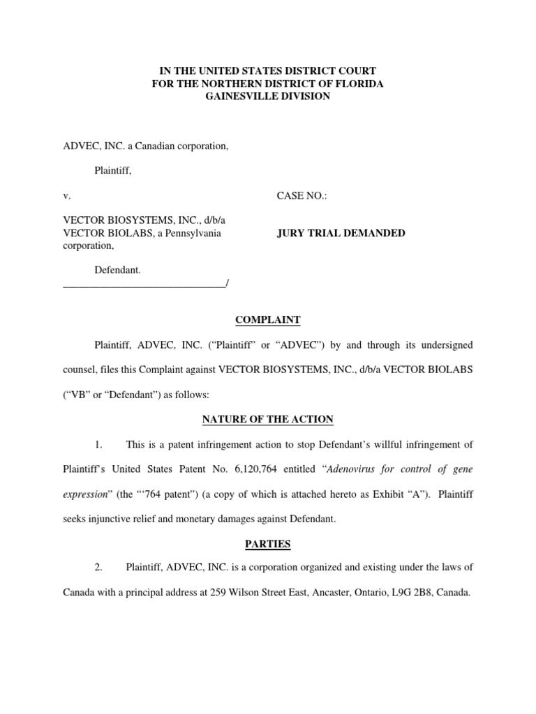 Advec v. Vector Biosystems | PDF