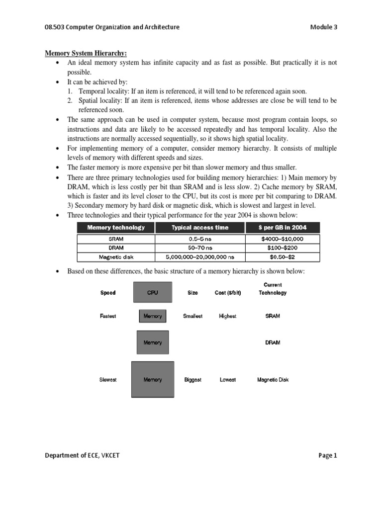Computer Organization and Architecture Module 3 | PDF | Cpu Cache | Computer Data Storage