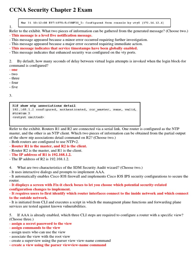 CCNA Security Chapter 2 Exam: Configuration Changes To Implement. To The Outside Network | PDF ...