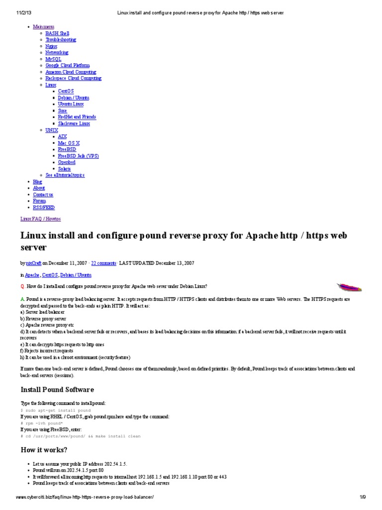 Linux Install and Configure Pound Reverse Proxy For Apache HTTP - Https Web Server PDF | PDF ...