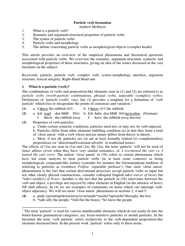 Understanding Particle Verbs in Syntax | PDF | Preposition And ...