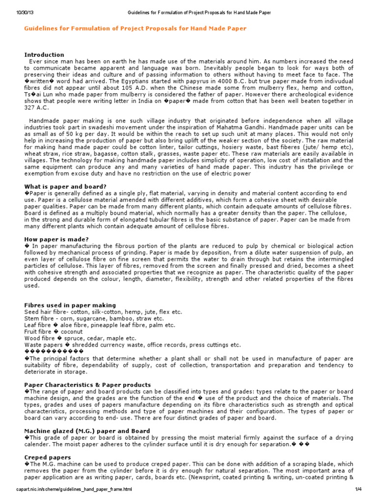 Guidelines For Formulation of Project Proposals For Hand Made Paper ...