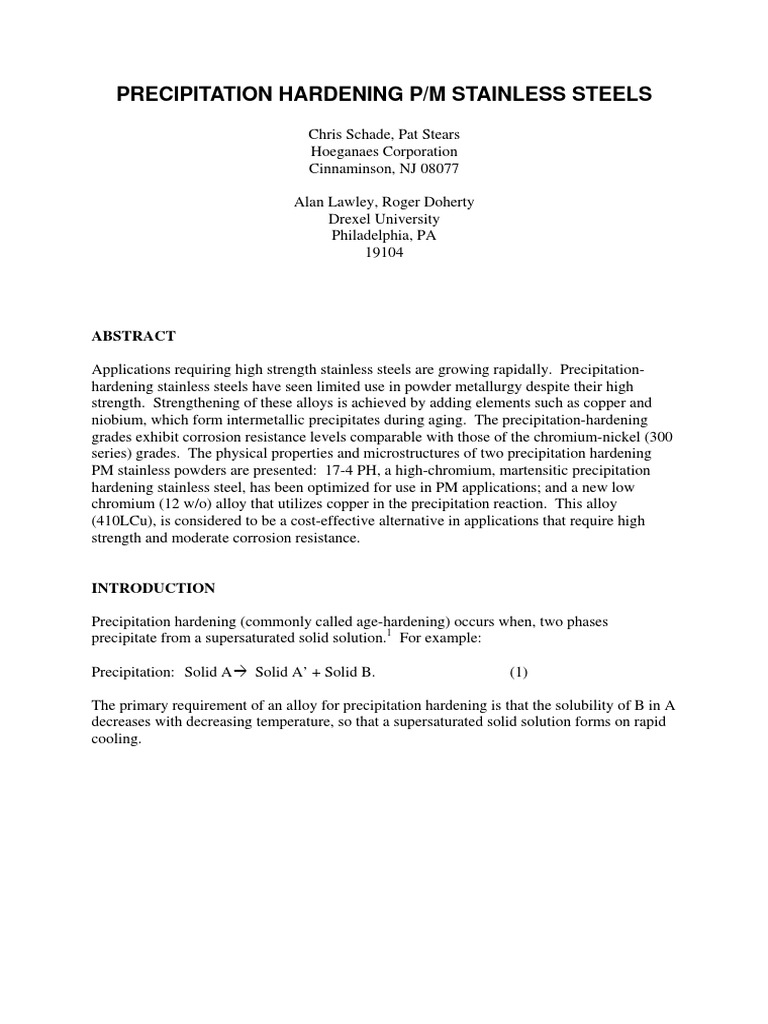 Precipitation Hardening of PM Stainless Steels PDF | PDF | Alloy | Steel