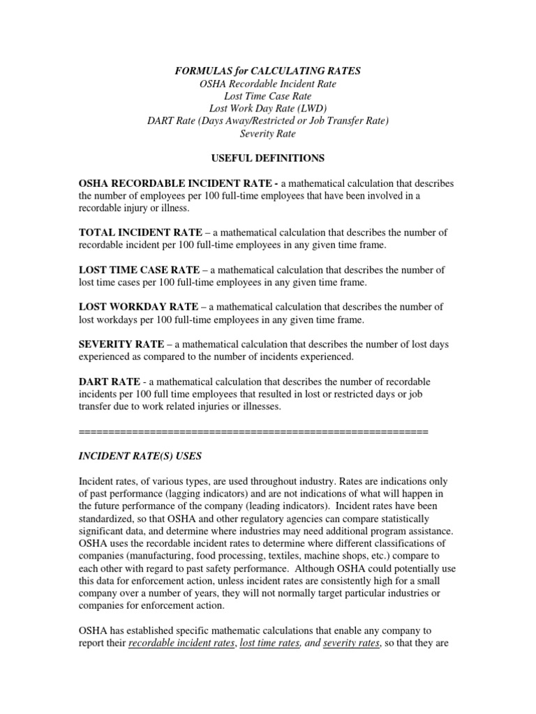 FORMULAS For CALCULATING RATES PDF | PDF | Occupational Safety And ...