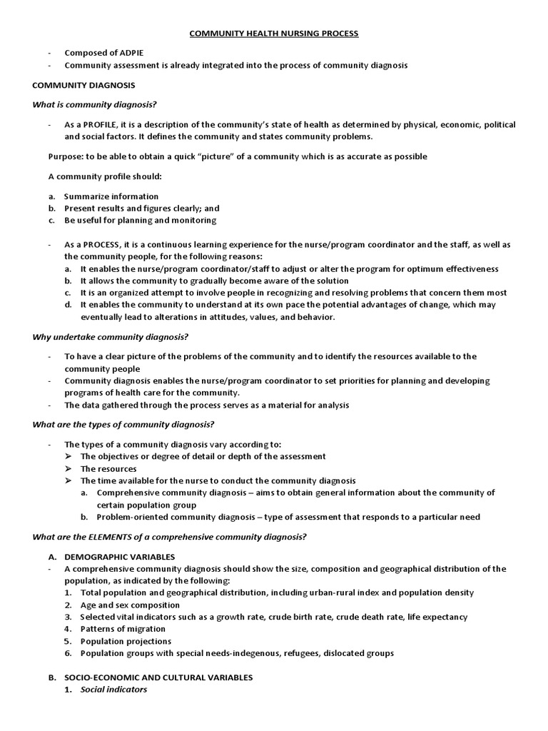 Community Health Nursing Diagnosis Process | PDF