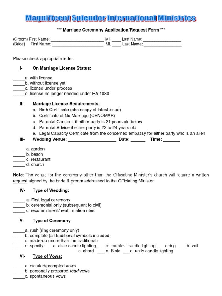 Marriage Ceremony Application Form-Edited PDF | PDF | Finance & Money ...