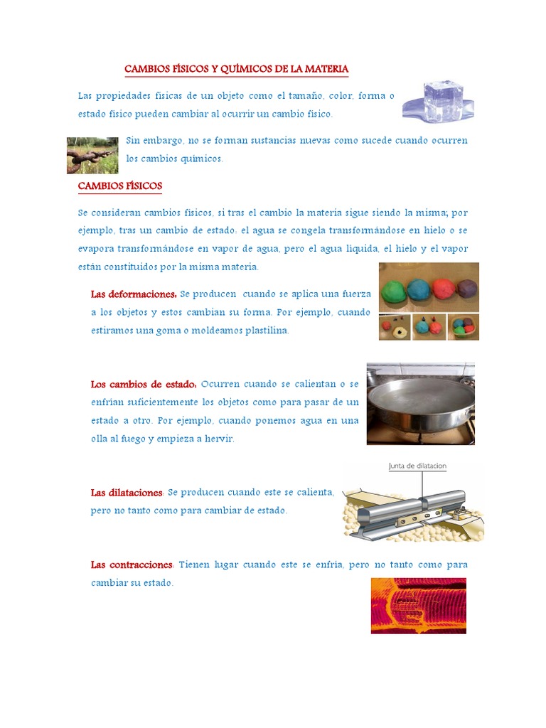 Cambios Físicos y Químicos de la Materia | PDF | Sustancias químicas ...