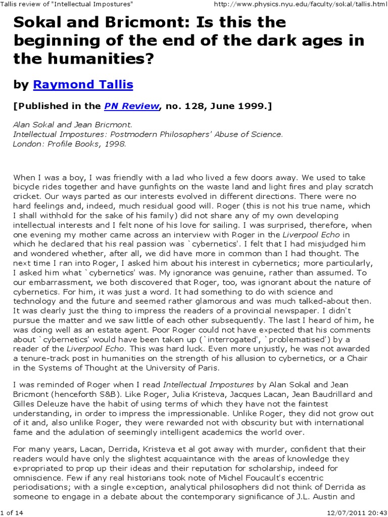 Review of Intellectual Impostures | PDF | Postmodernism | Philosophical Movements