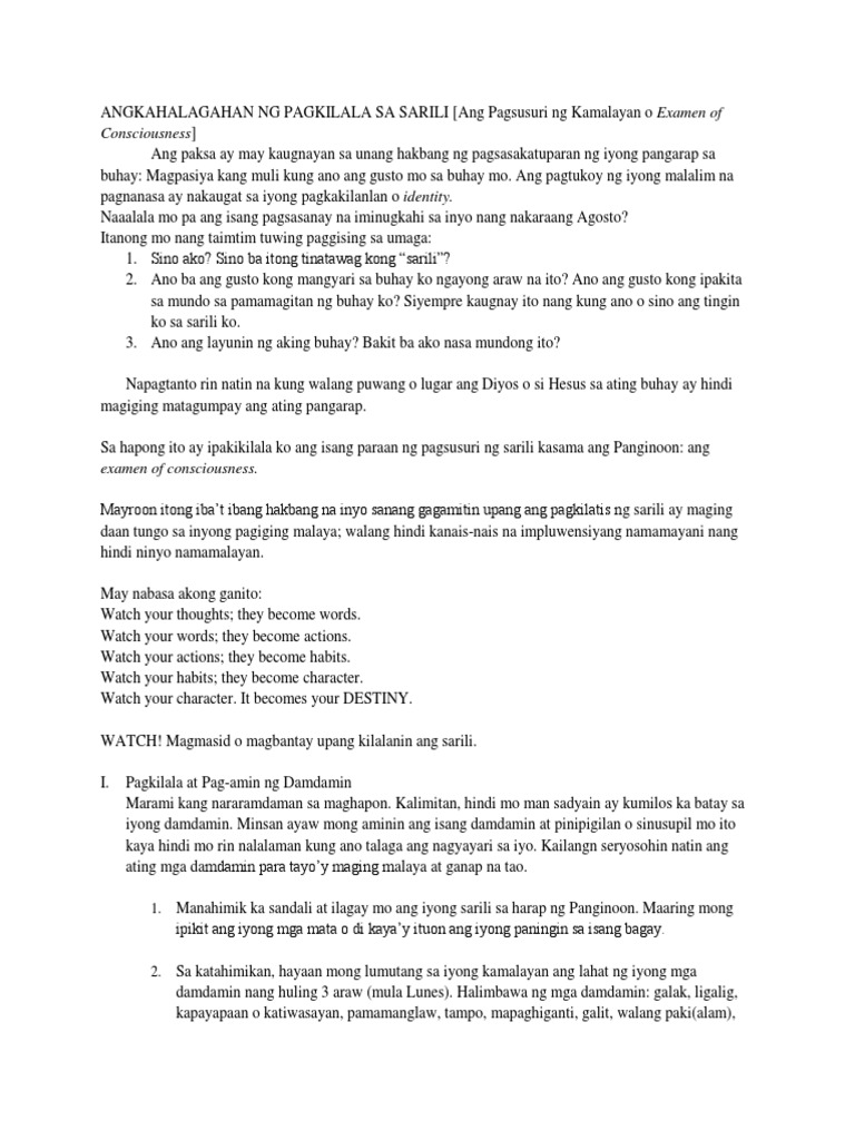 Examen of Consciousness-Tagalog | PDF