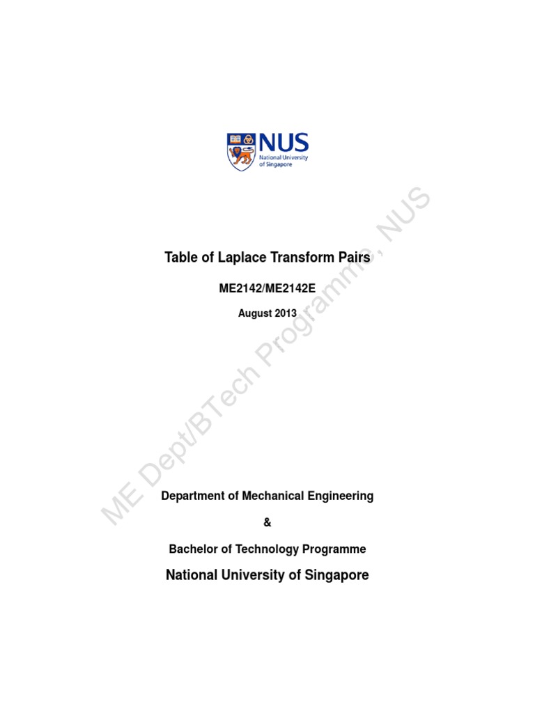 Laplace Transform Pairs Table | PDF | Teaching Methods & Materials | Science & Mathematics