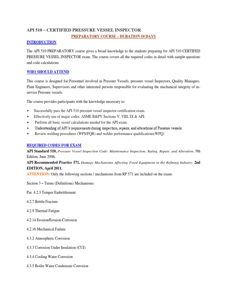 API 510-Exam Codes List | PDF