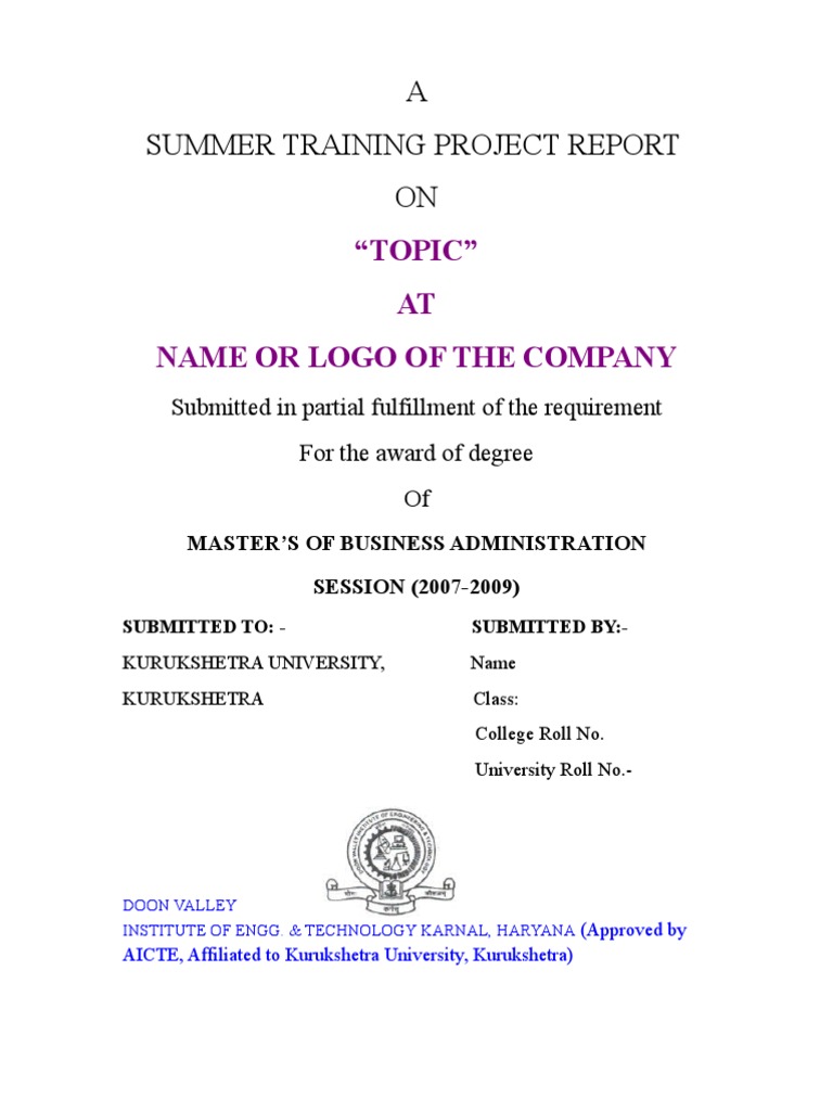 Format For Summer Training | PDF | Master Of Business Administration | Data