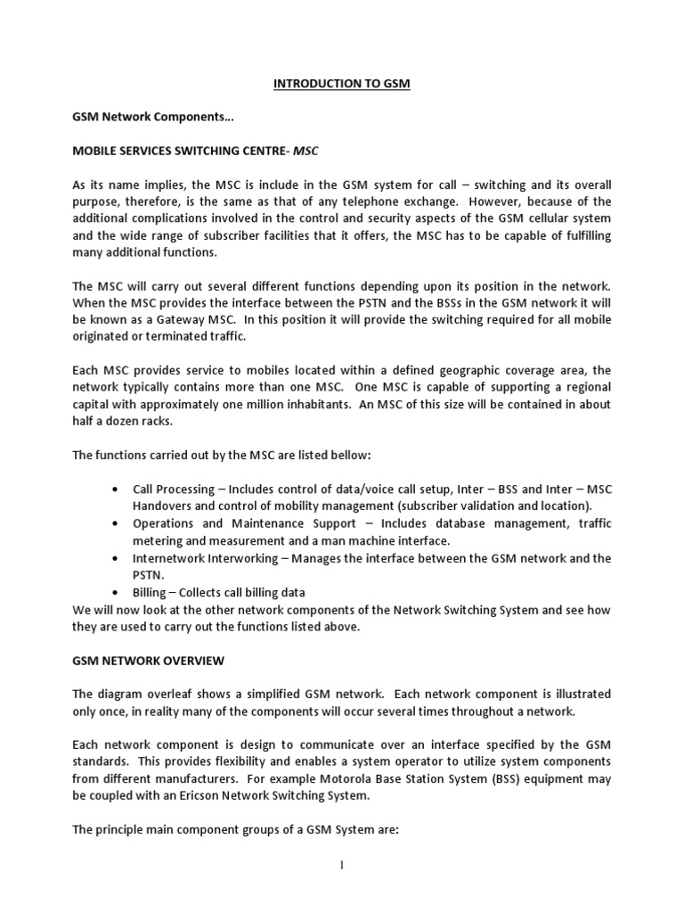 Introduction To GSM GSM Network Components Mobile Services Switching ...