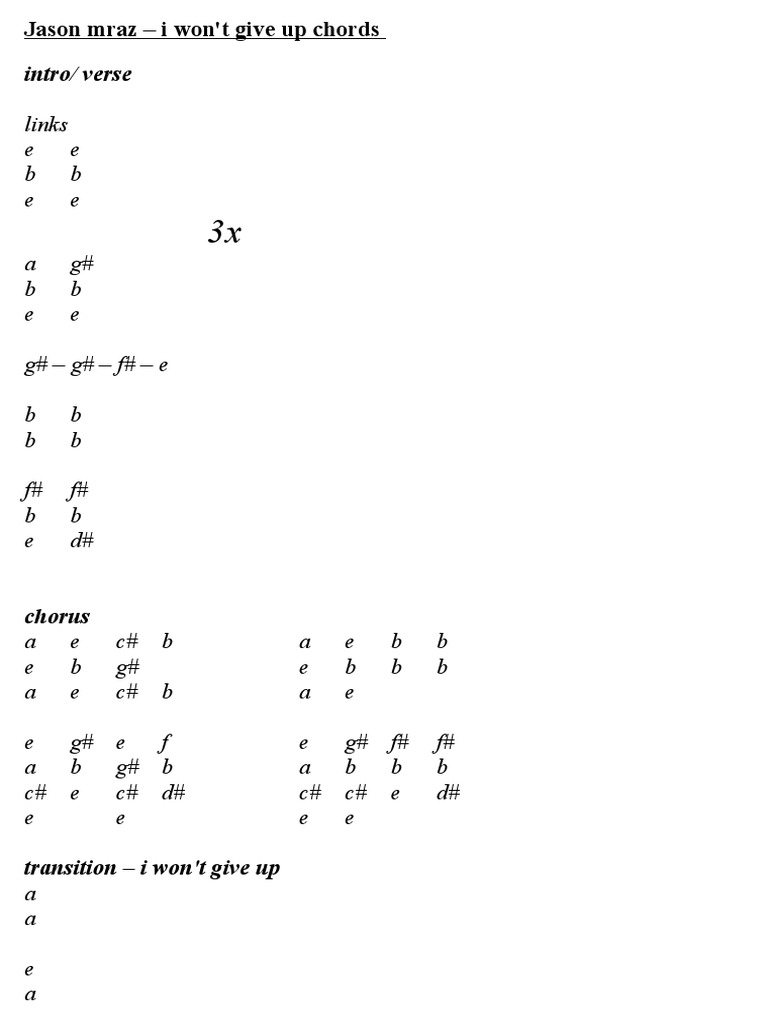 Chords Van I Won't Give Up - Odt | PDF | Singles | Song Structure