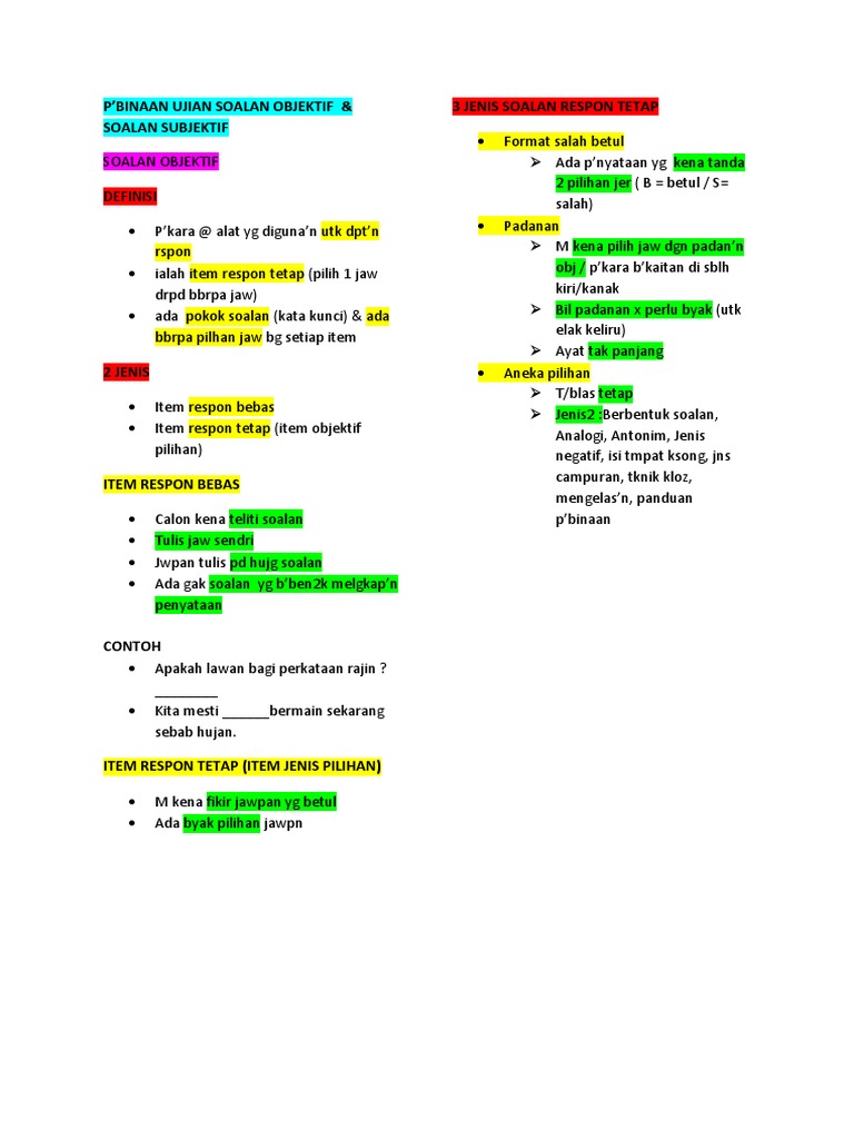 Soalan Jenis Obj, Struktur & Esei | PDF