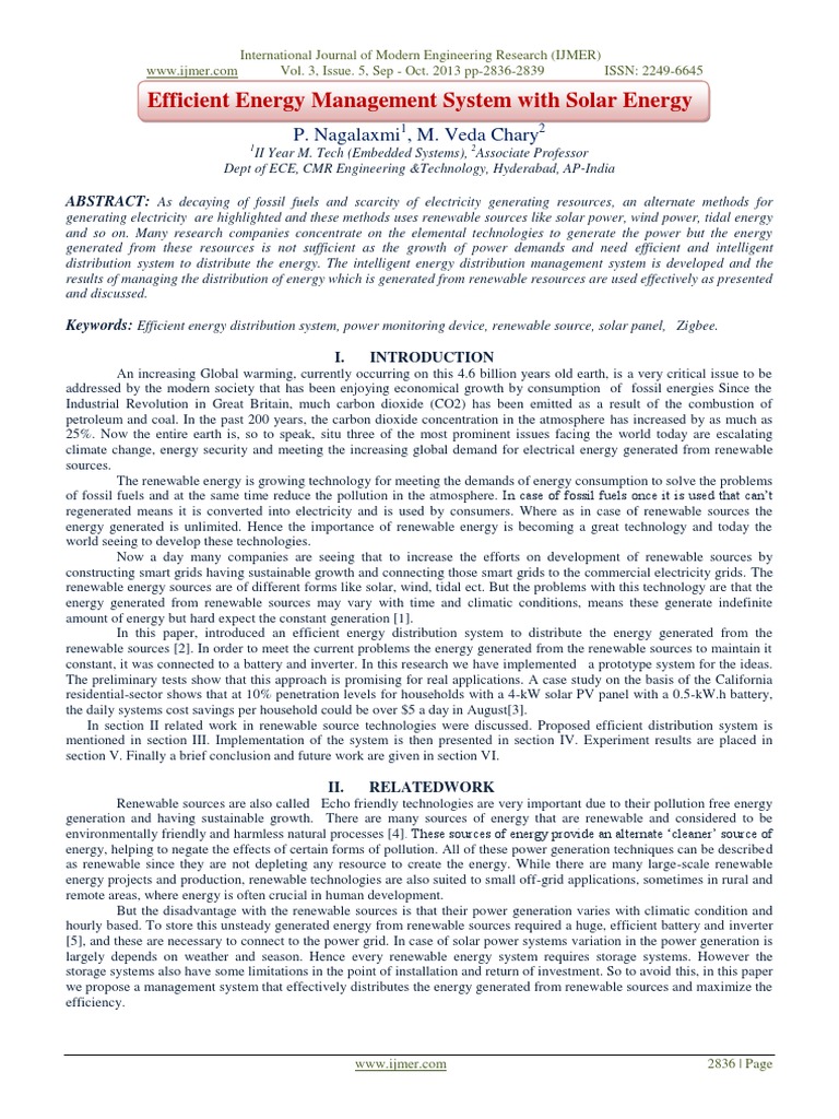 Efficient Energy Management System With Solar Energy | PDF | Renewable ...
