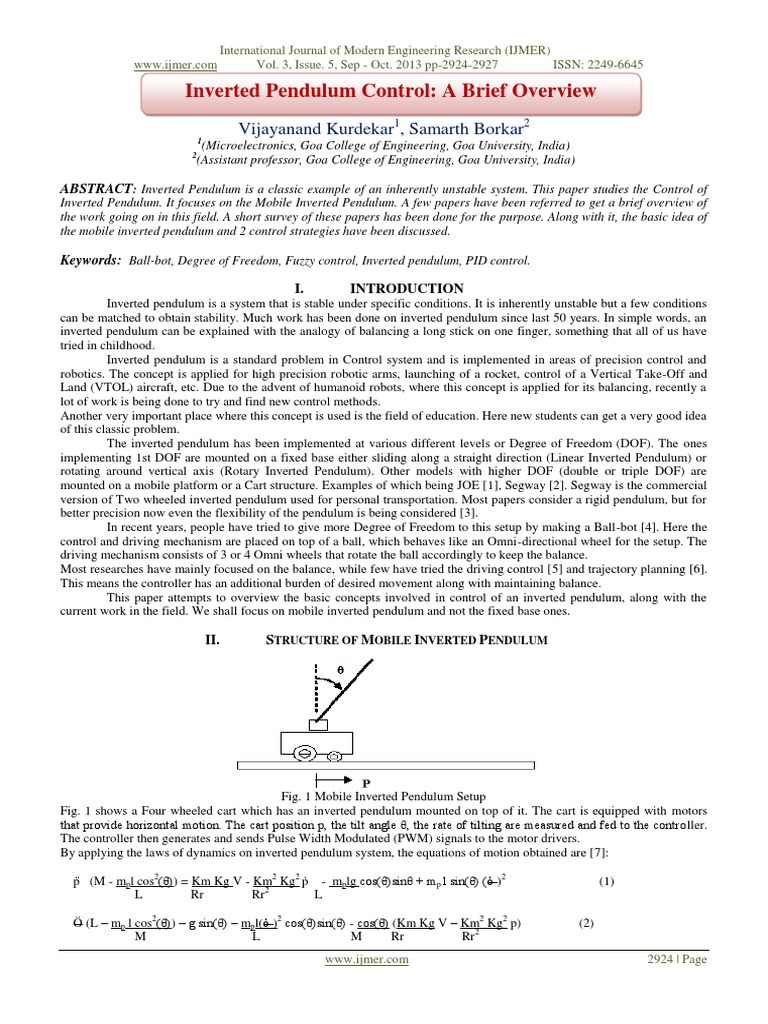 Inverted Pendulum Control: A Brief Overview | PDF | Fuzzy Logic | Engineering