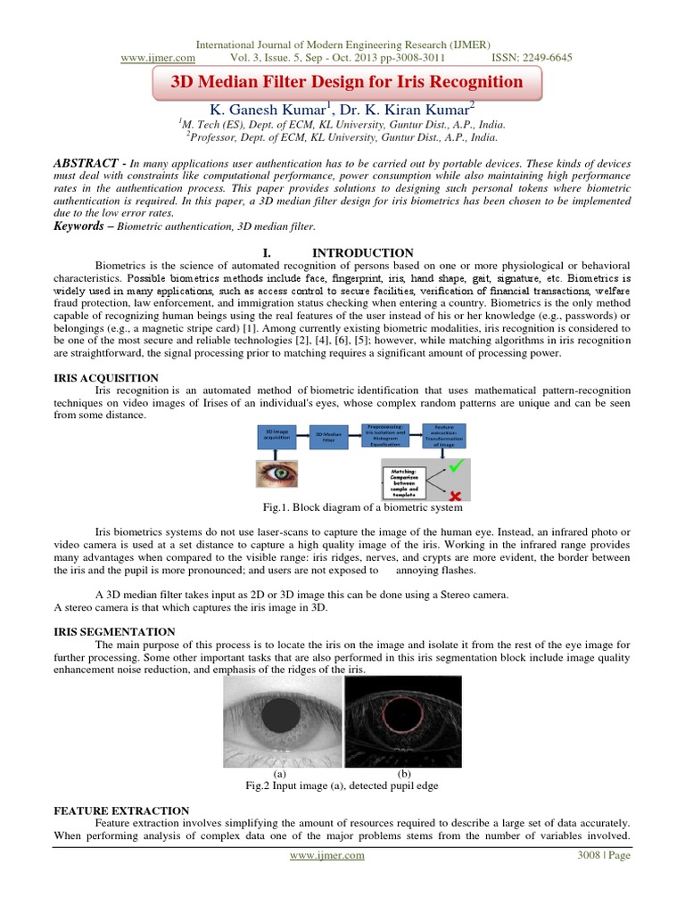 3D Median Filter Design For Iris Recognition | Download Free PDF | Biometrics | Engineering