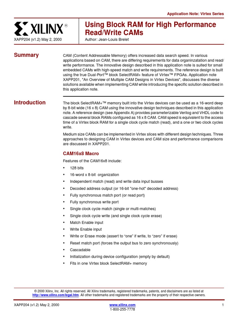 Using Block Ram For High Performance Read/Write Cams: Cam16X8 Macro | PDF | Vhdl | Random Access ...