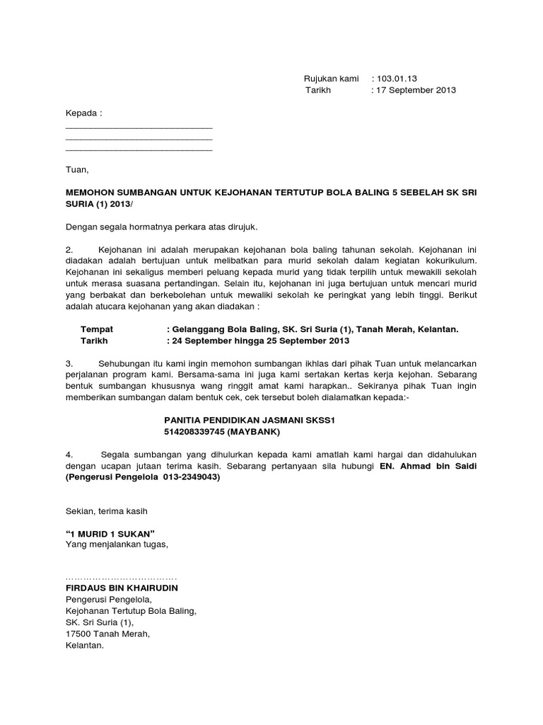 Surat Permohonan Bajet | PDF