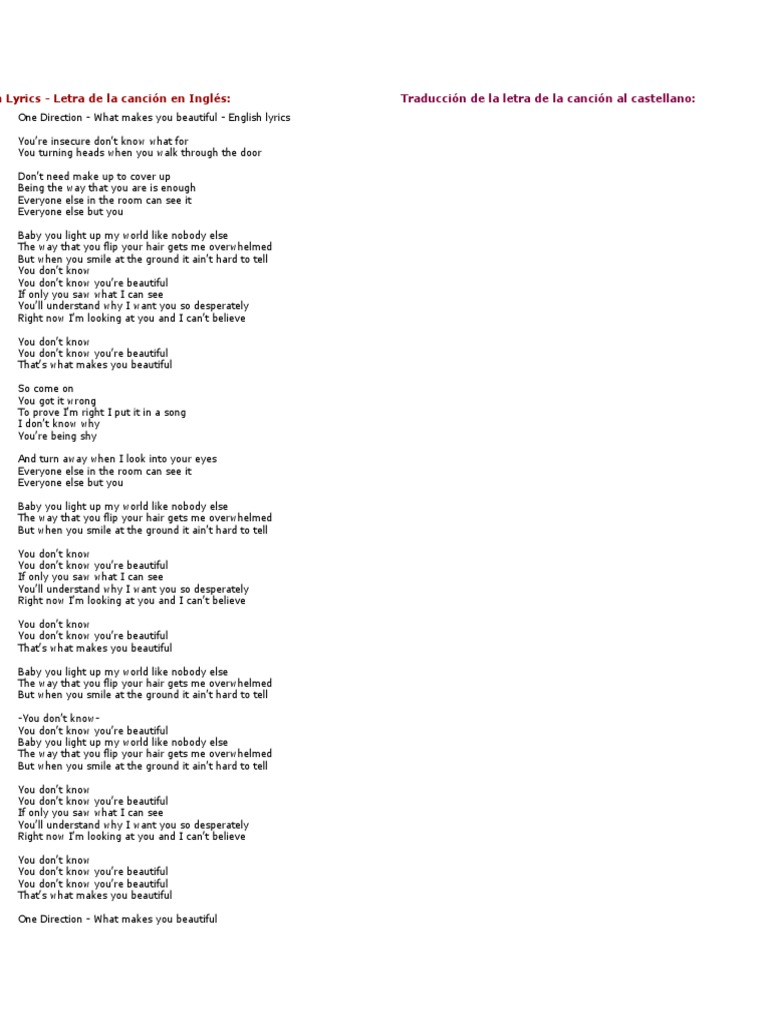 Traducción De La Letra De La Canción Al Castellano Pdf Leisure