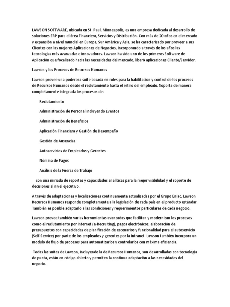 Lawson Software | PDF | Planificación de recursos empresariales | Sap Se