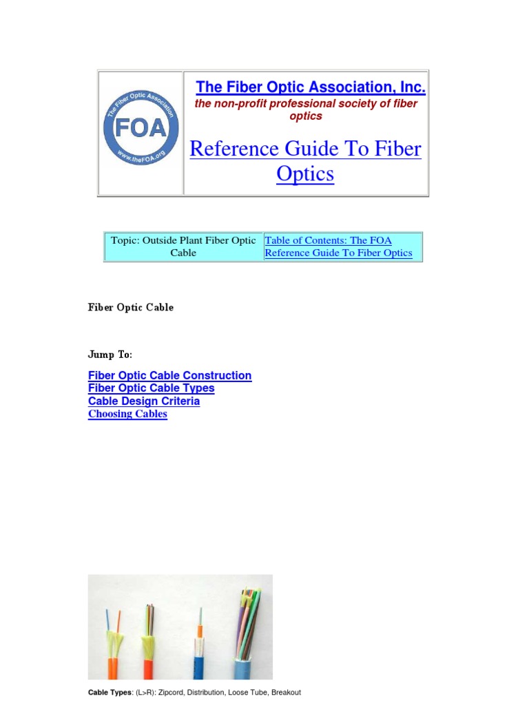 Fiber Optic Cable | PDF | Cable | Optical Fiber