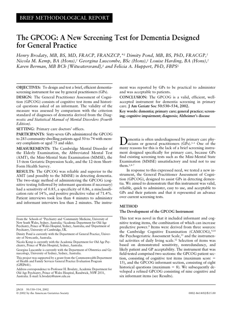 Mini-COG Test.pdf | Receiver Operating Characteristic | Sensitivity And ...