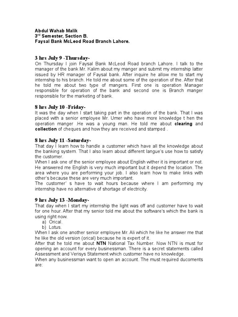Internship Weekly Report