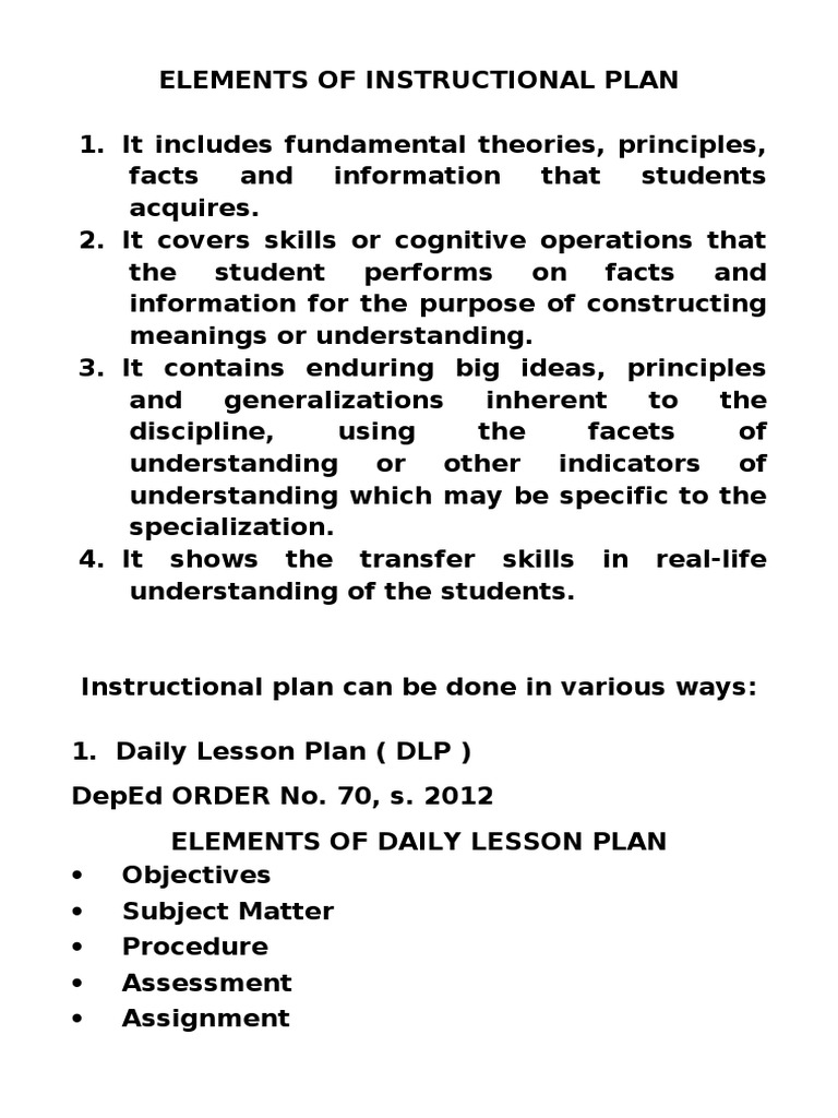 ELEMENTS OF INSTRUCTIONAL PLAN.doc | Competence (Human Resources ...