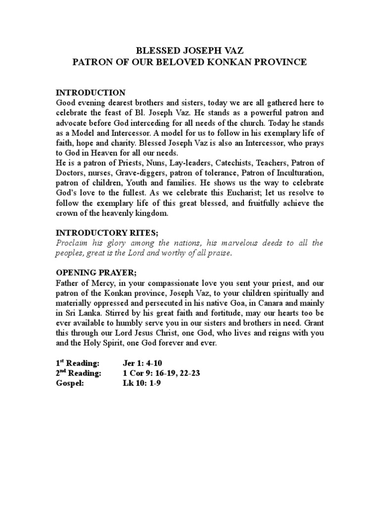 Blessed Joseph Vaz | PDF | Eucharist | Saint