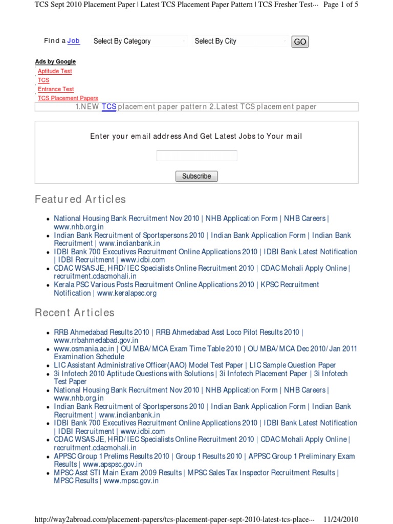 TCS Placement Paper 3 PDF | Download Free PDF | Test (Assessment ...