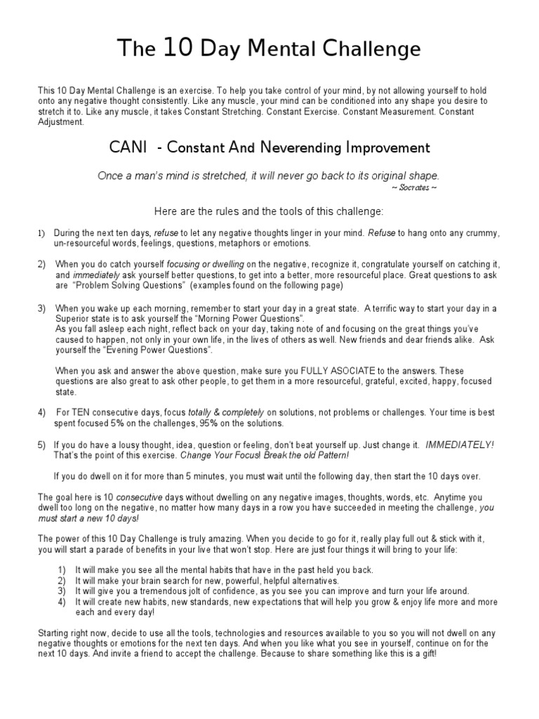 The 10 Day Mental Challenge | PDF | Mind | Thought